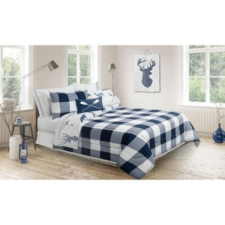 Click here for Safdie & Co. Comforter Set 3Pc Navy Check Navy Dou... prices