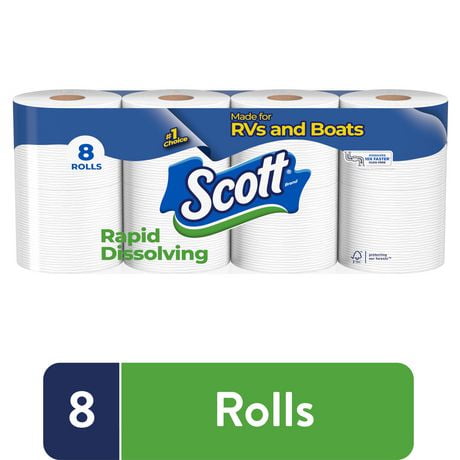 Papier hygiénique Scott à dissolution rapide, 8 rouleaux doubles ...
