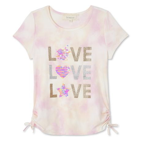 Click here for Btween Girls Glitter Side Tie Tee Pink 7 prices