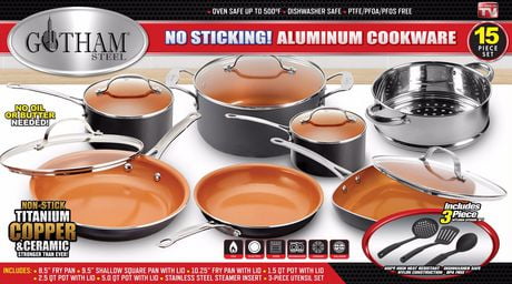 Gotham Steel 15 Piece Pots and Pans Set, Cookware Set with Nonstick ...