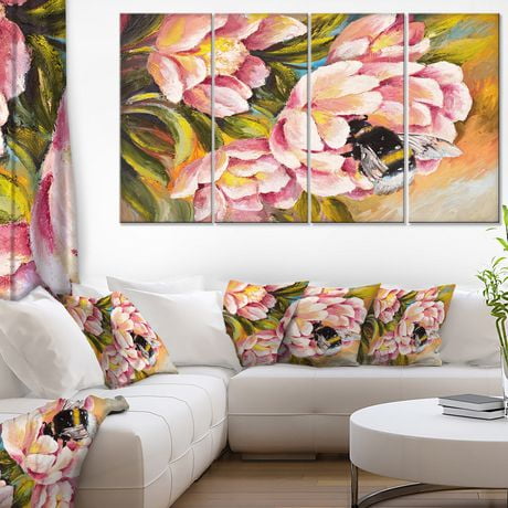 Click here for Design Art Bee Sitting On Flower Canvas Print Pink... prices