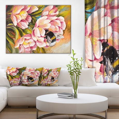 Click here for Design Art Bee Sitting On Flower Canvas Print Pink... prices
