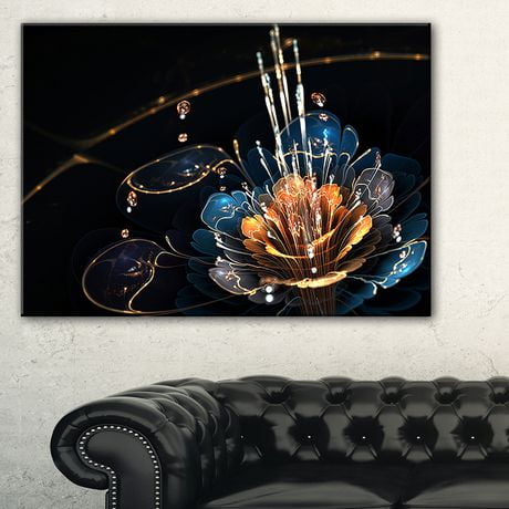 Click here for Design Art Orange Blue Flower With Water Drops Flo... prices