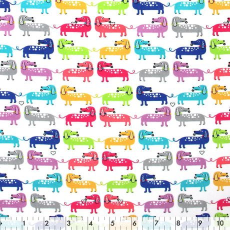 Click here for Fabric Creations White With Rows Of Neon Dogs Cott... prices
