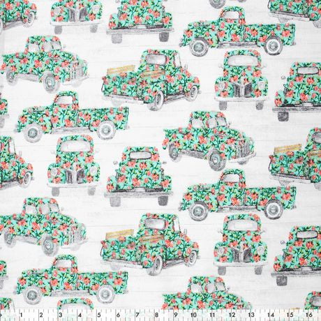 Click here for Fabric Creations White With Floral Old Cars Cotton... prices