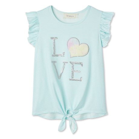 Click here for Btween Girls Ruffle Sleeve Tie-Front Tee Blue 8 prices