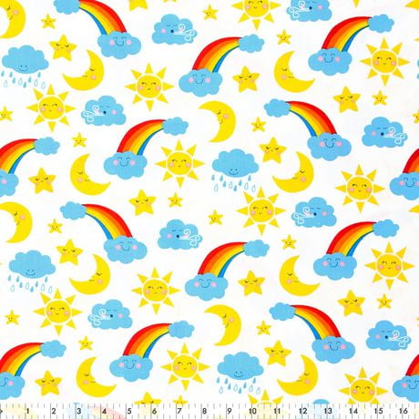 Click here for Fabric Creations White With Happy Sun  Moon  Cloud... prices