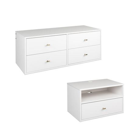 Click here for Prepac Hanging Dresser And Nightstand Set - White... prices