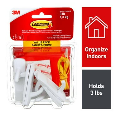 Command™ Utility Hook 17001C-VP, Medium, Value Pack, 6 Hooks, 12 Strips ...