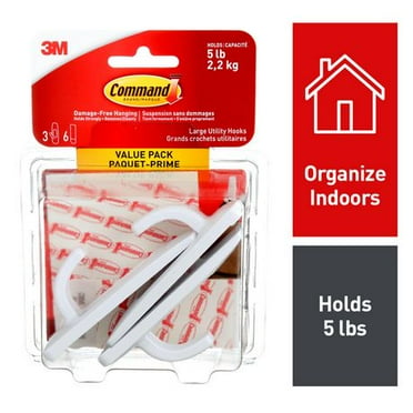 Command™ Utility Hook 17001C-VP, Medium, Value Pack, 6 Hooks, 12 Strips ...