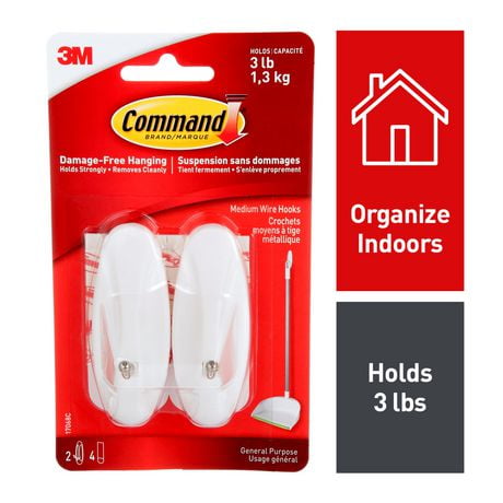 Command™ Wire Hooks 17068C, Medium, 2 Hooks, 4 Strips, 3 lb - Walmart.ca