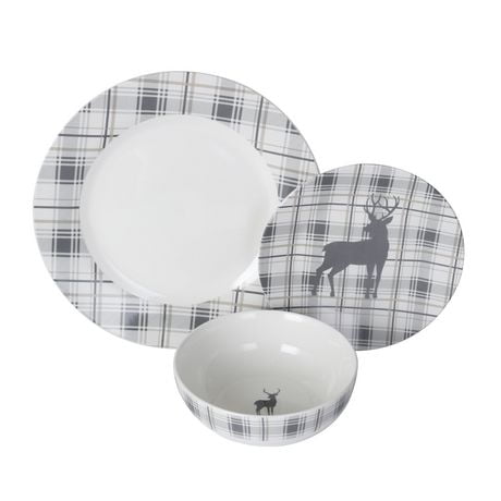 HOLIDAY TIME 12PCS PORCELAIN DINNERWARE SETXMAS DESIGN PATTERN - PLAID ...