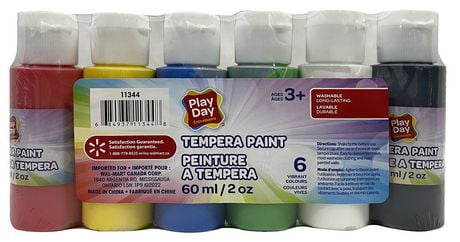 Play Day Tempera Paint 6x60ml, Play Day Tempera Washable Long-Lasting ...