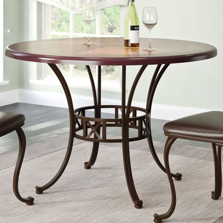 CorLiving Jericho Round Warm Stained Wood And Metal Dining Table ...