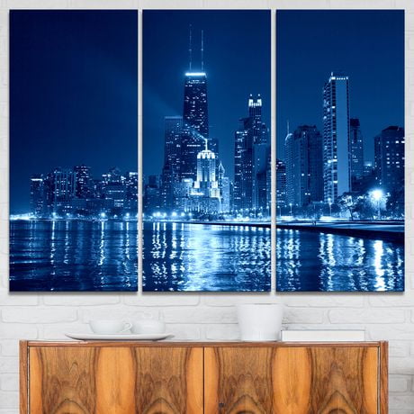 Click here for Design Art Blue Chicago Skyline Night Cityscape Ph... prices