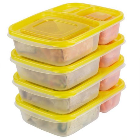 Home Basics 3 Section Plastic Food Storage Containers, (Set of 8 ...