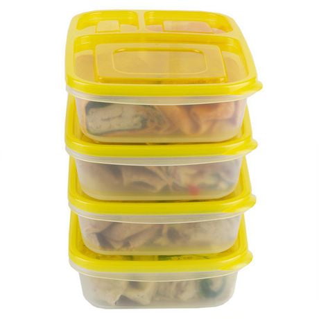 Home Basics 3 Section Plastic Food Storage Containers, (Set of 8 ...