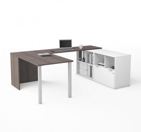 Click here for Bestar I3 Plus U-Desk With One File Drawer Bark Gr... prices