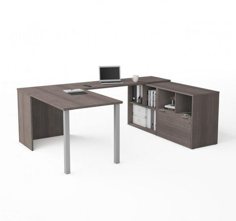 Click here for Bestar I3 Plus U-Desk With One File Drawer Bark Gr... prices