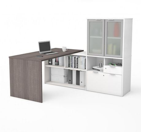 Click here for Bestar I3 Plus L-Desk With Frosted Glass Door Hutc... prices
