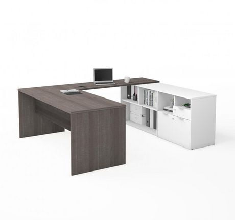 Click here for Bestar I3 Plus U-Desk With Two Drawers Bark Gray &... prices