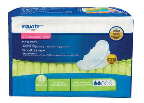 Equate Super Absorbency Maxi Pads | Walmart Canada