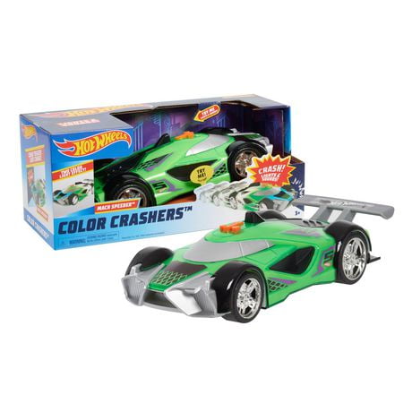 Hot Wheels Color Crashers Mach Speeder Vehicle, 10-Inch Green Motorized ...