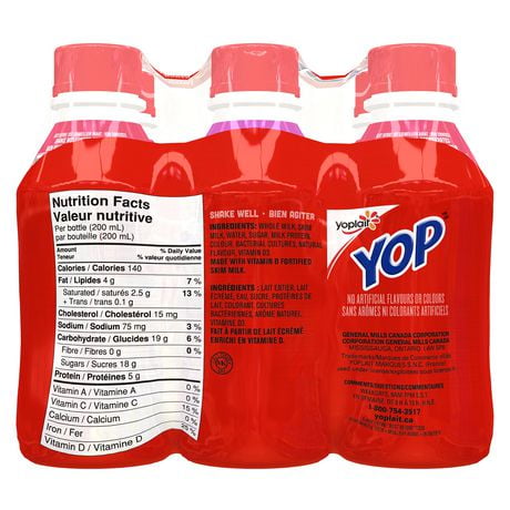 Yoplait Yop Strawberry, Strawberry-Banana, Raspberry Drinkable Yogurt ...