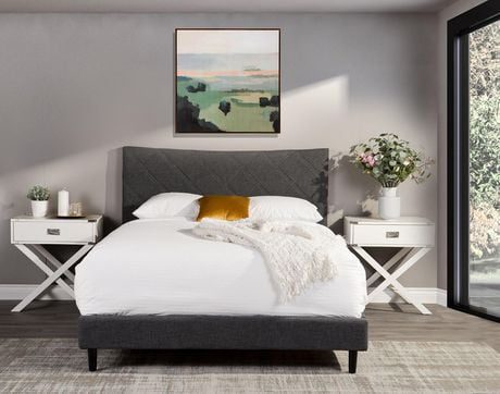 Click here for Topline Home Furnishings Dark Grey Upholstered Que... prices