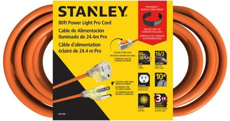 Stanley 80' Orange Power Light Pro Cord, Stanley - Walmart.ca