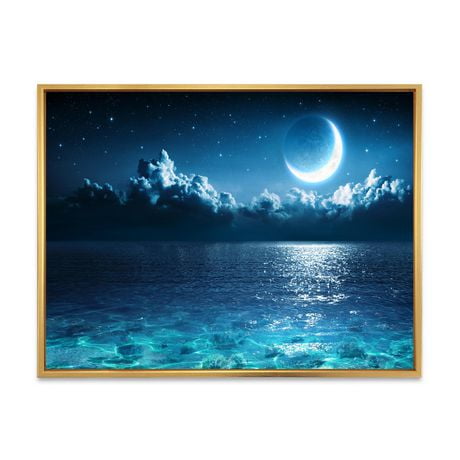 Designart Romantic Moon Over Deep Blue Sea I FLOAT FRAME WALL ART ...
