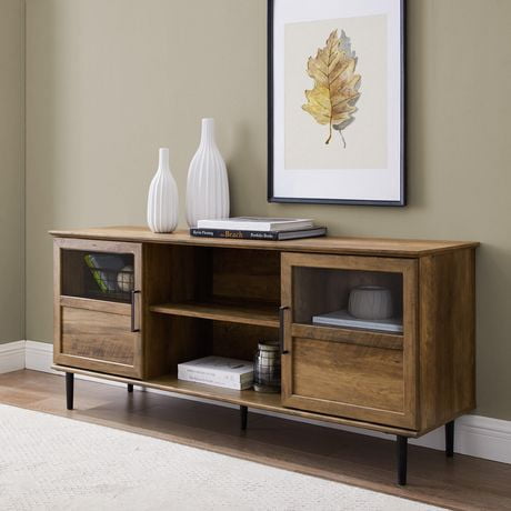 58" Glass & Wood Split Panel Door TV Console - Reclaimed Barnwood ...