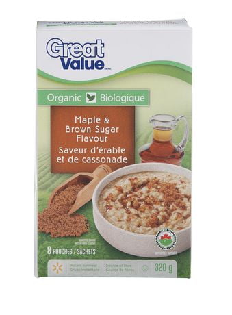 Great Value Organic Maple & Brown Sugar Flavour Instant Oatmeal ...