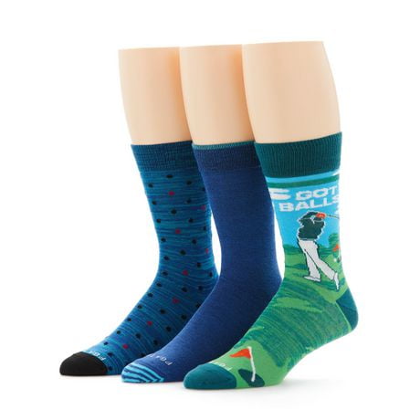 PGA TOUR Men's 3 Pack Novelty Crew Socks Golf Clubs/Striped Dots ...