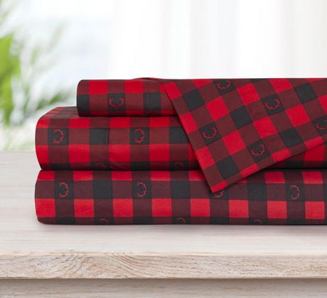 Safdie & Co. Sheet Set 4PC K Printed Buffalo Plaid With Deer Antlers ...
