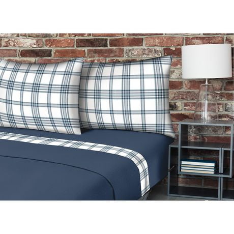 Safdie & Co. Sheet Set Therapeutic 4PC D Navy & Aqua Plaid | Walmart Canada