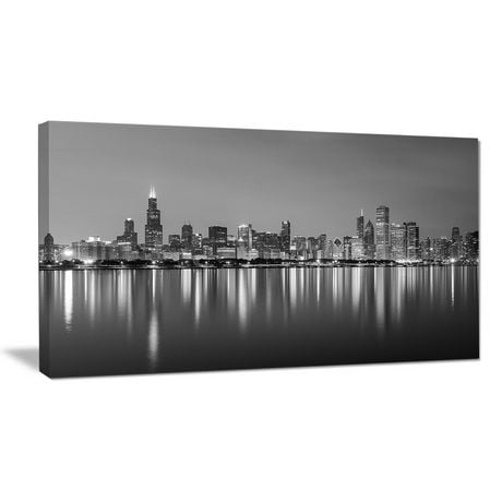 Click here for Design Art Chicago Skyline At Night Black And Whit... prices