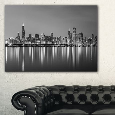 Click here for Design Art Chicago Skyline At Night Black And Whit... prices
