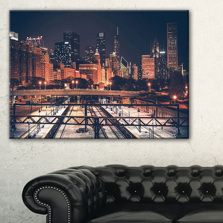 Click here for Design Art Dark Chicago Skyline And Railroad Citys... prices