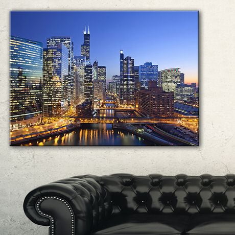 Click here for Design Art Chicago River With Bridges At Sunset Ci... prices