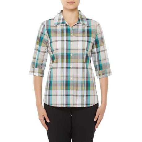 Alia Women's Plaid Button Front Shirt | Walmart Canada