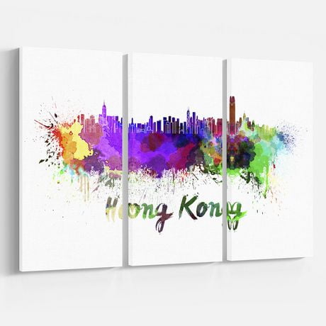 Click here for Design Art Hong Kong Skyline Canvas Print Purple 3... prices