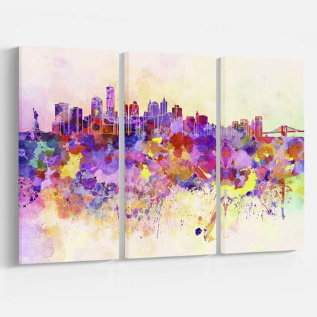 Click here for Design Art Purple New York Skyline Canvas Print Pu... prices