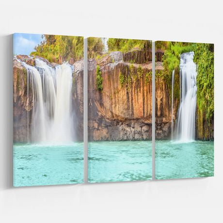 Click here for Design Art Dry Sap Waterfall Canvas Print Blue 36I... prices
