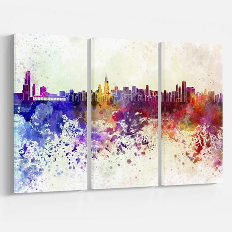 Click here for Design Art Chicago Skyline Canvas Print Purple 36I... prices