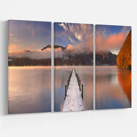 Click here for Design Art Jetty In Lake Japan Canvas Print Blue 3... prices