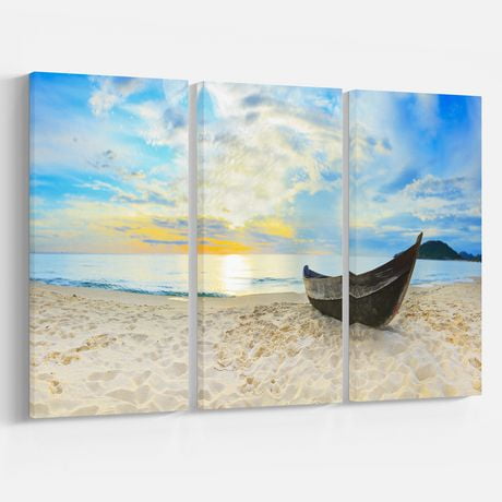 Click here for Design Art Calm Beach Panorama Canvas Print Blue 3... prices
