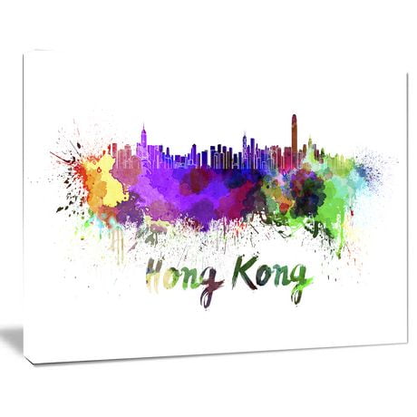 Click here for Design Art Hong Kong Skyline Canvas Print Purple 3... prices