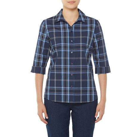 Alia Women's Plaid Button Front Shirt | Walmart Canada
