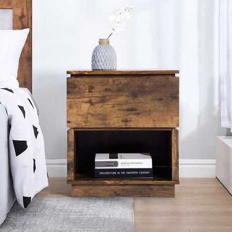 Homycasa Industrial Nightstand End Table with 1 Drawer and Cube, Rustic ...